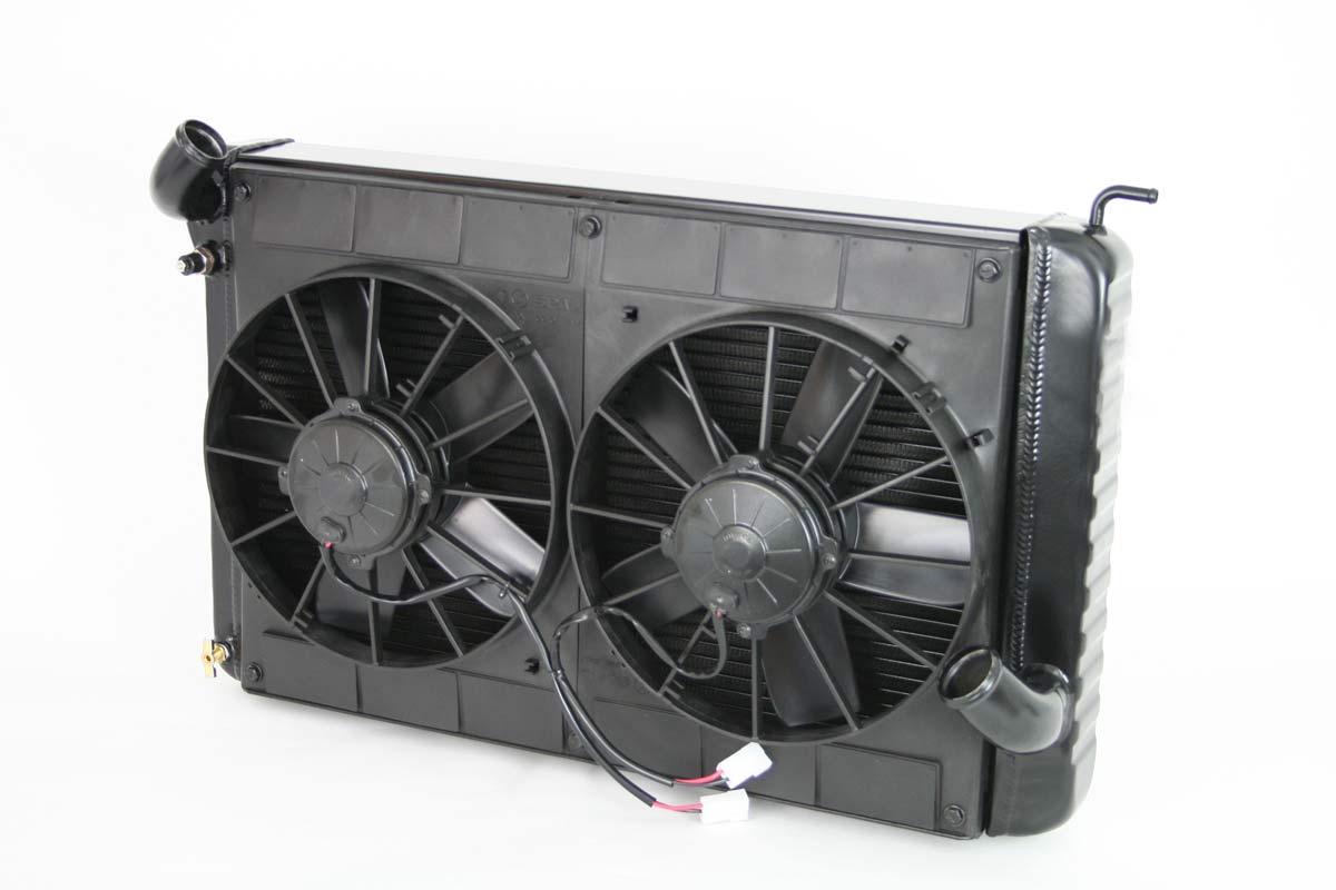 DeWitts Radiator and Fan Corvette BB size in SB mounts, Dual 11" Spal ...