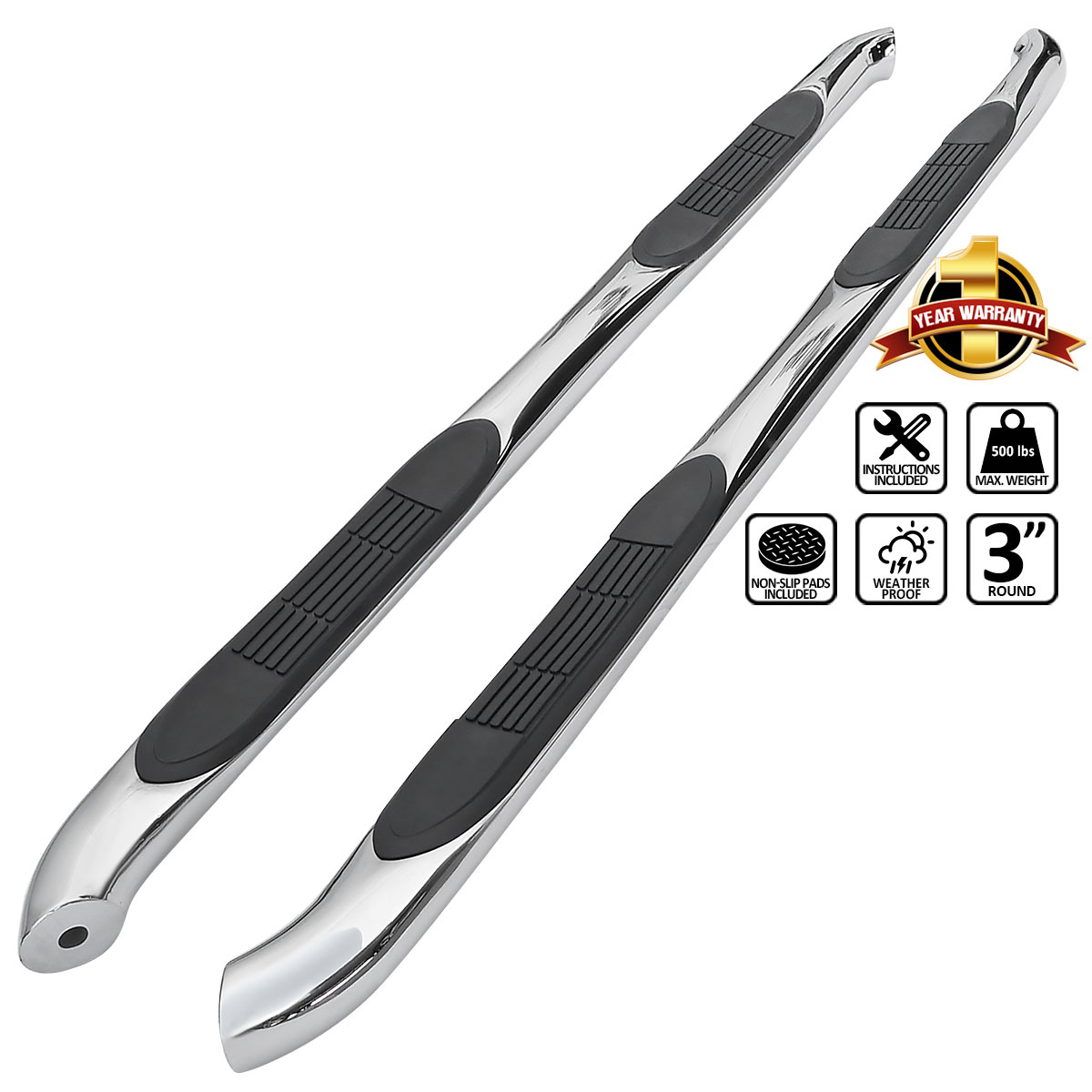 Spec-D Tuning Ford Explorer 3 Inches Round Side Step Bar Chrome 4 Door ...