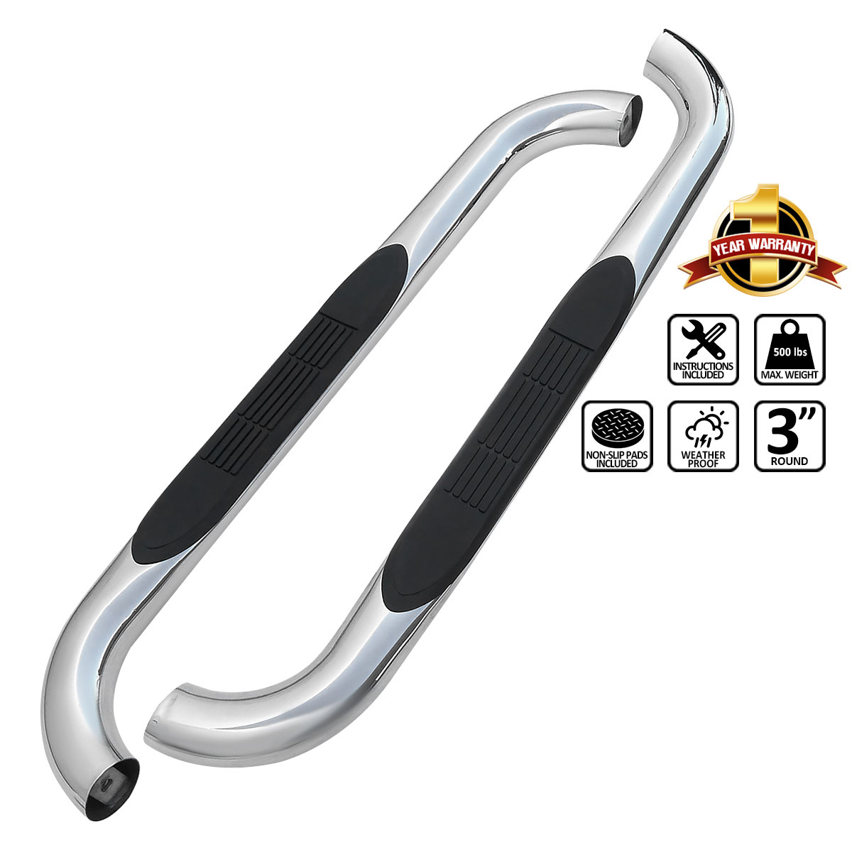 Spec-D Tuning Ford F250 3 Inch Round Stainless Finish Side Step Bars # ...