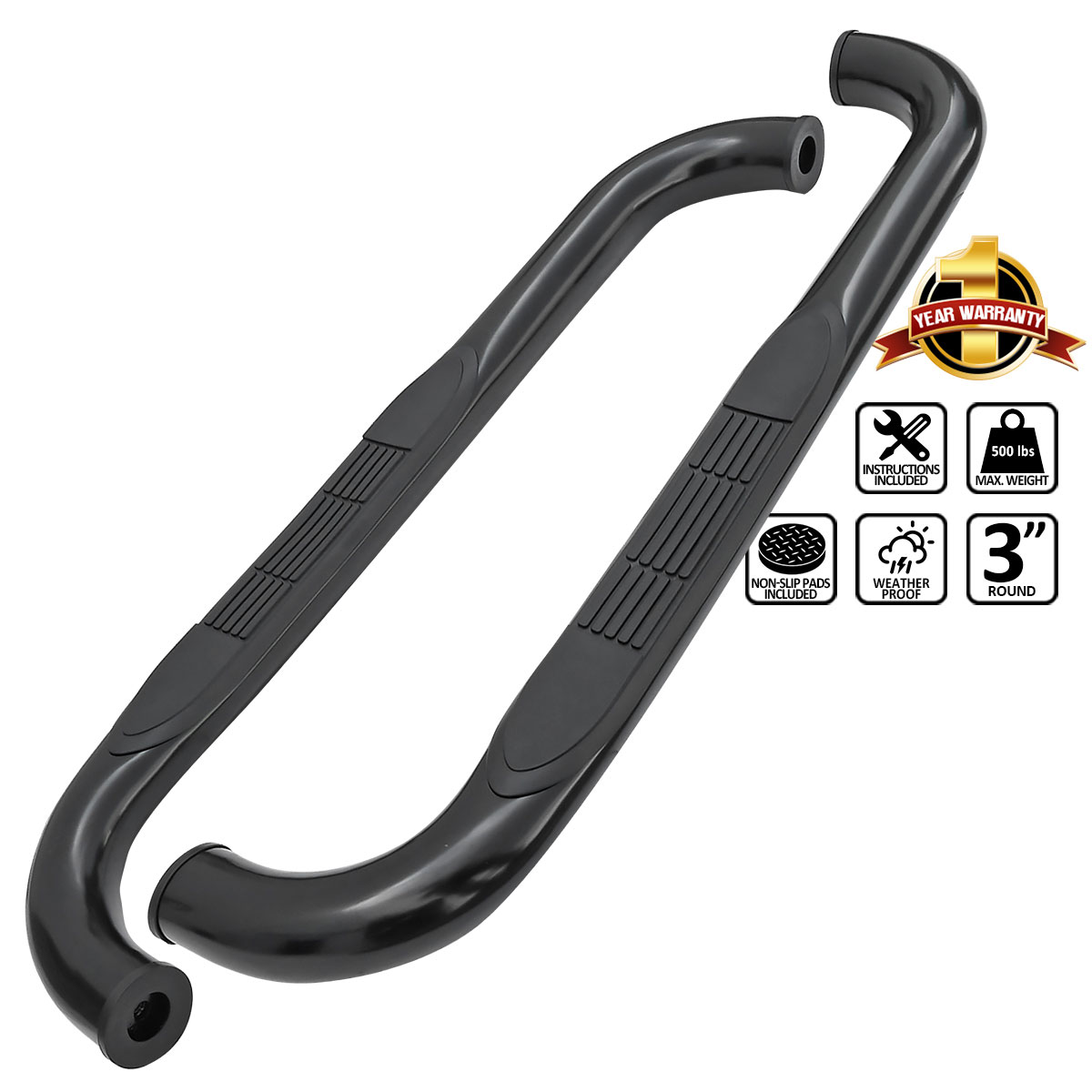 Spec-D Tuning Ford Ranger 3 Inches Round Side Step Bar - Black ...