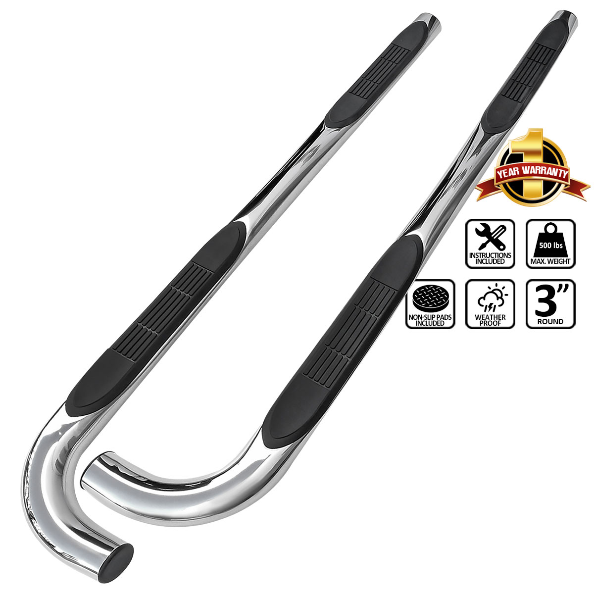 SPEC-D Tuning Chevrolet Trailblazer 3 Inch Round Stainless Finish Side ...